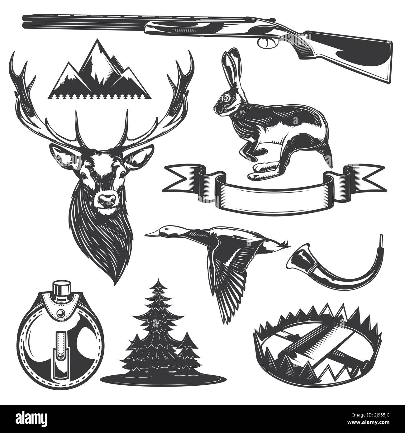 Set of hunting elements for creating your own badges, logos, labels ...