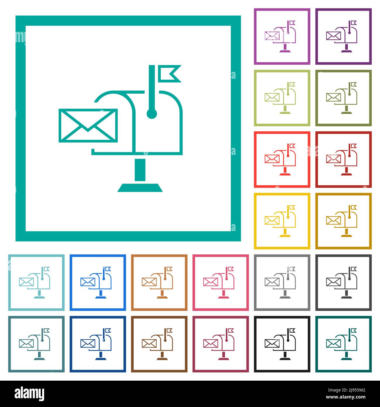 Mail received outline flat color icons with quadrant frames on white background Stock Vector ...