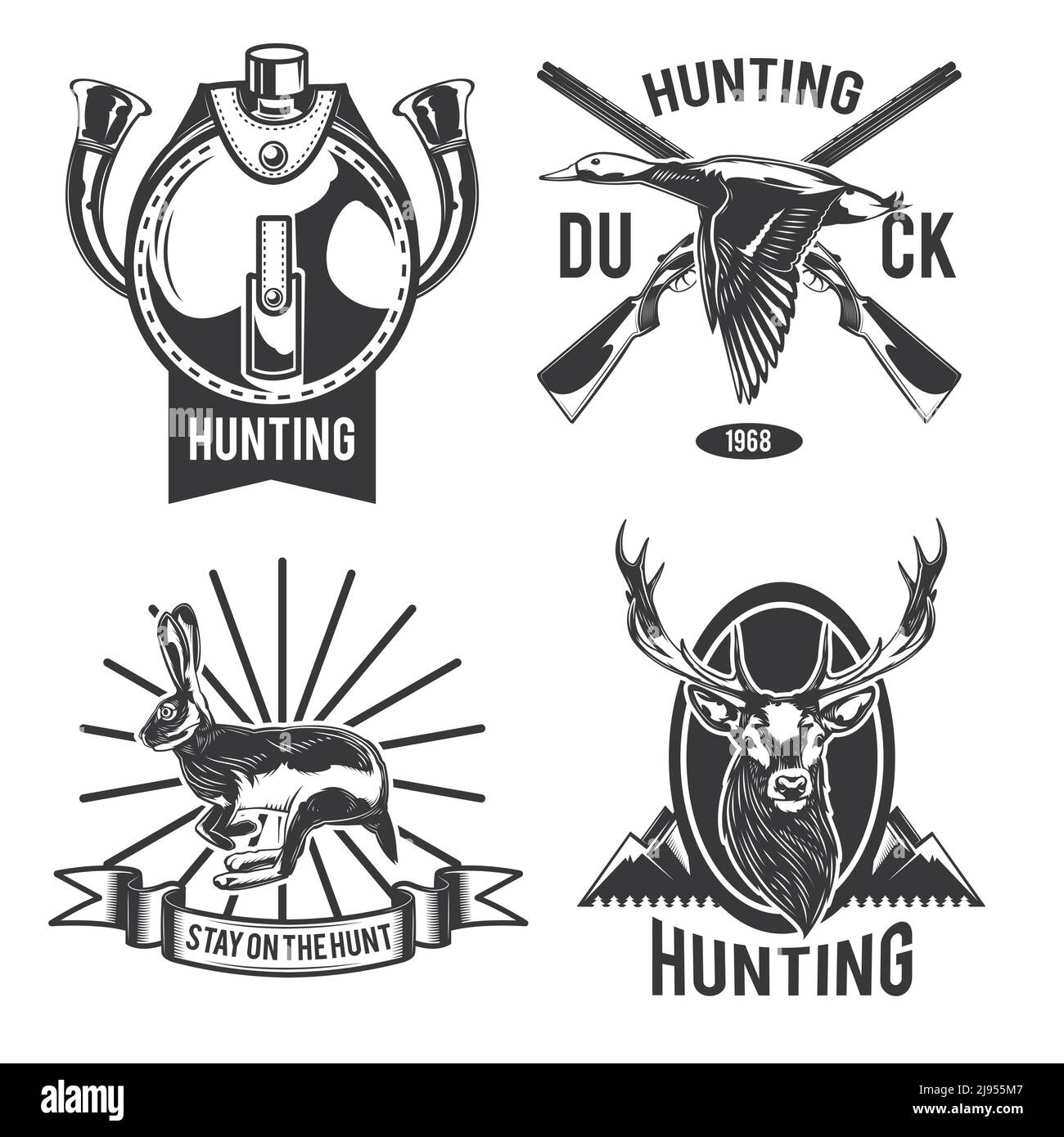 Set of hunting emblems, labels, badges, logos. Isolated on white Stock ...