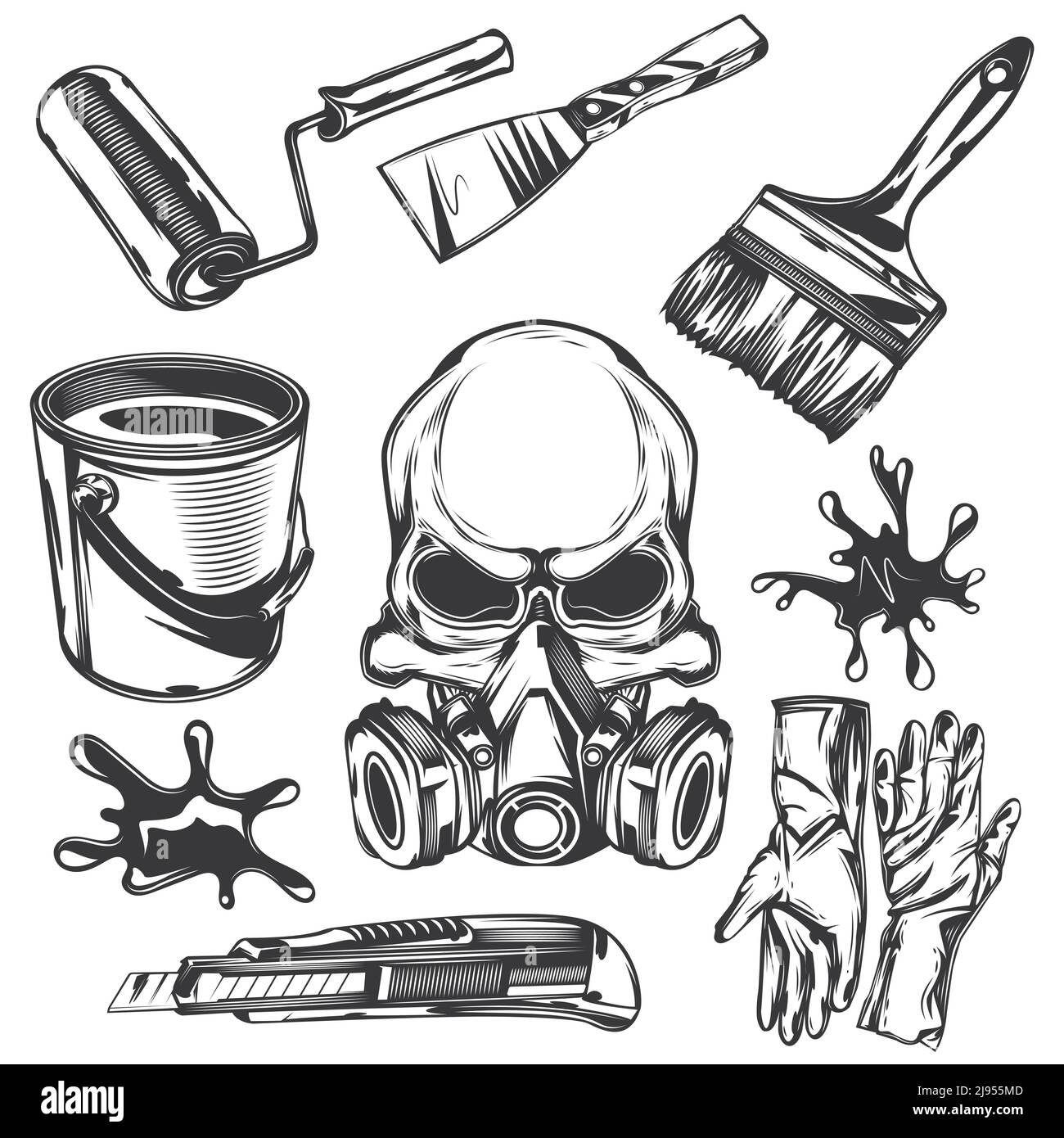 Set of painter's facilities elements for creating your own badges ...