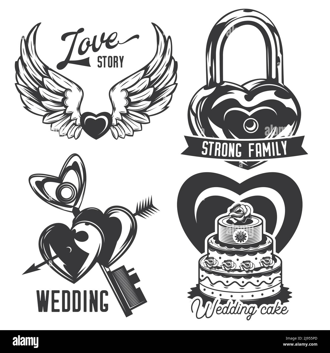 Set of love and wedding emblems, labels, badges, logos. Isolated on ...