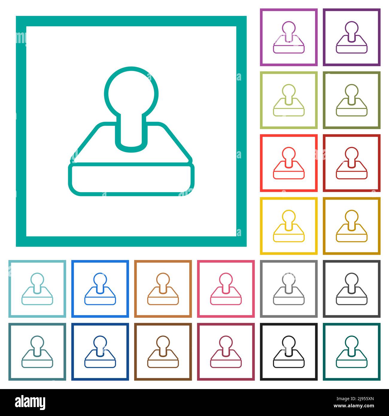 Retro Joystick Outline Flat Color Icons With Quadrant Frames On White Background Stock Vector