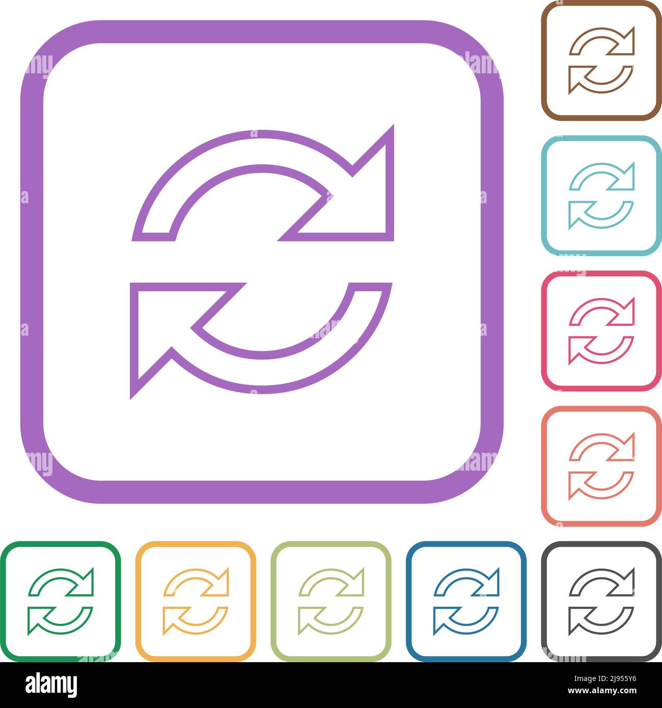 Refresh arrows outline simple icons in color rounded square frames on white background Stock ...