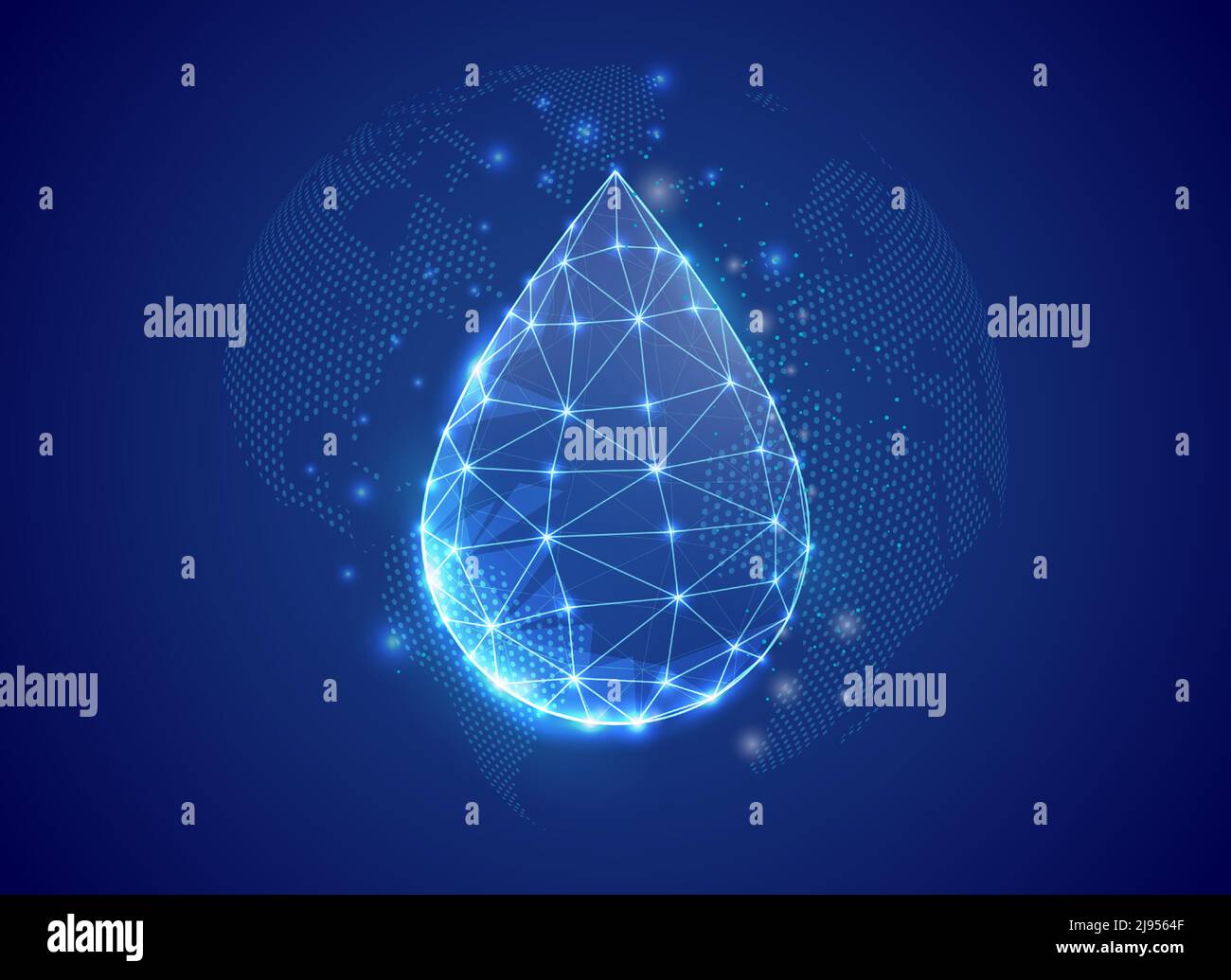Water drop 3d low poly symbol with blue world map background. Droplet ...