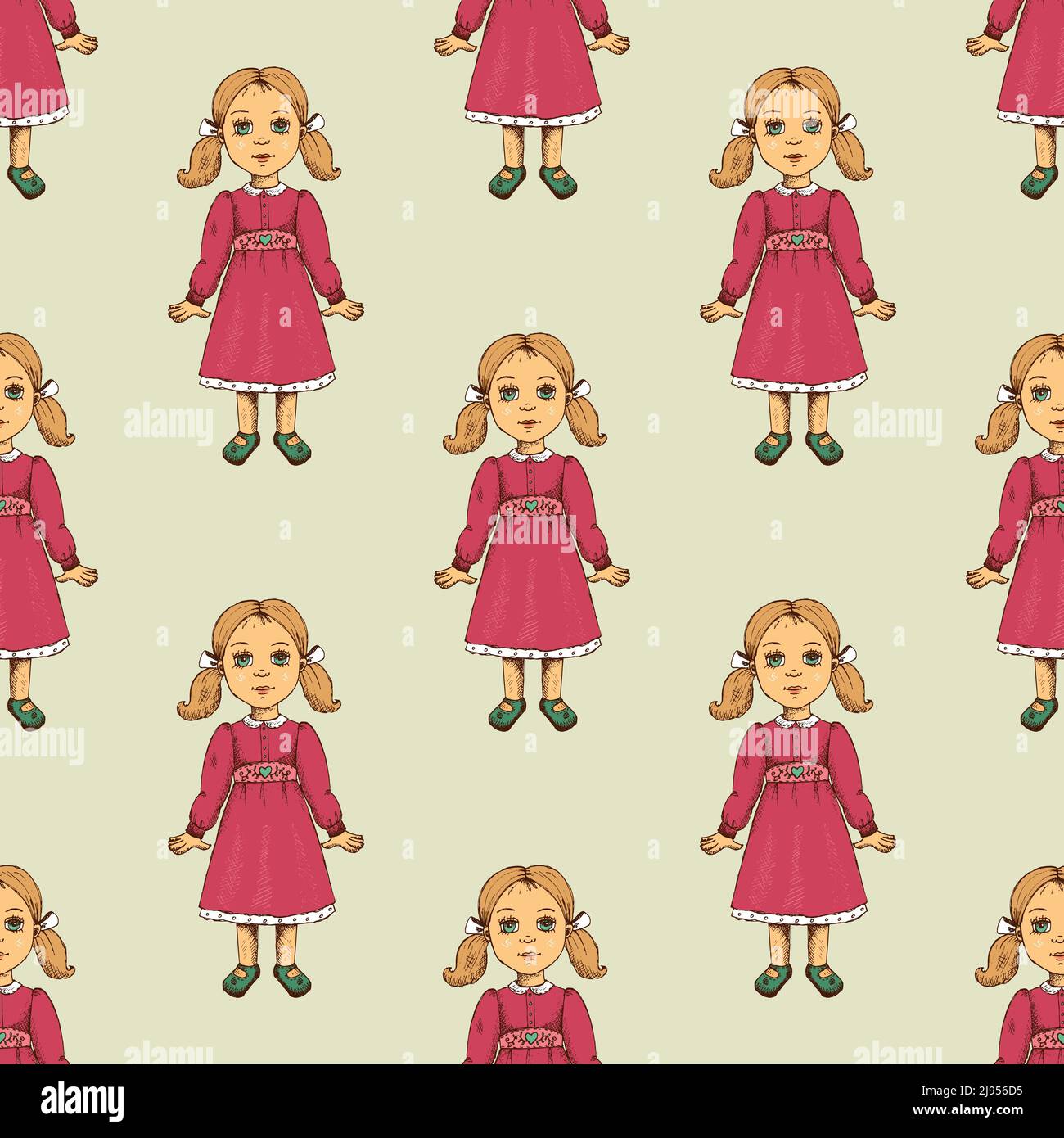 Seamless pattern with doll. Wallpaper background with toy for kids ...