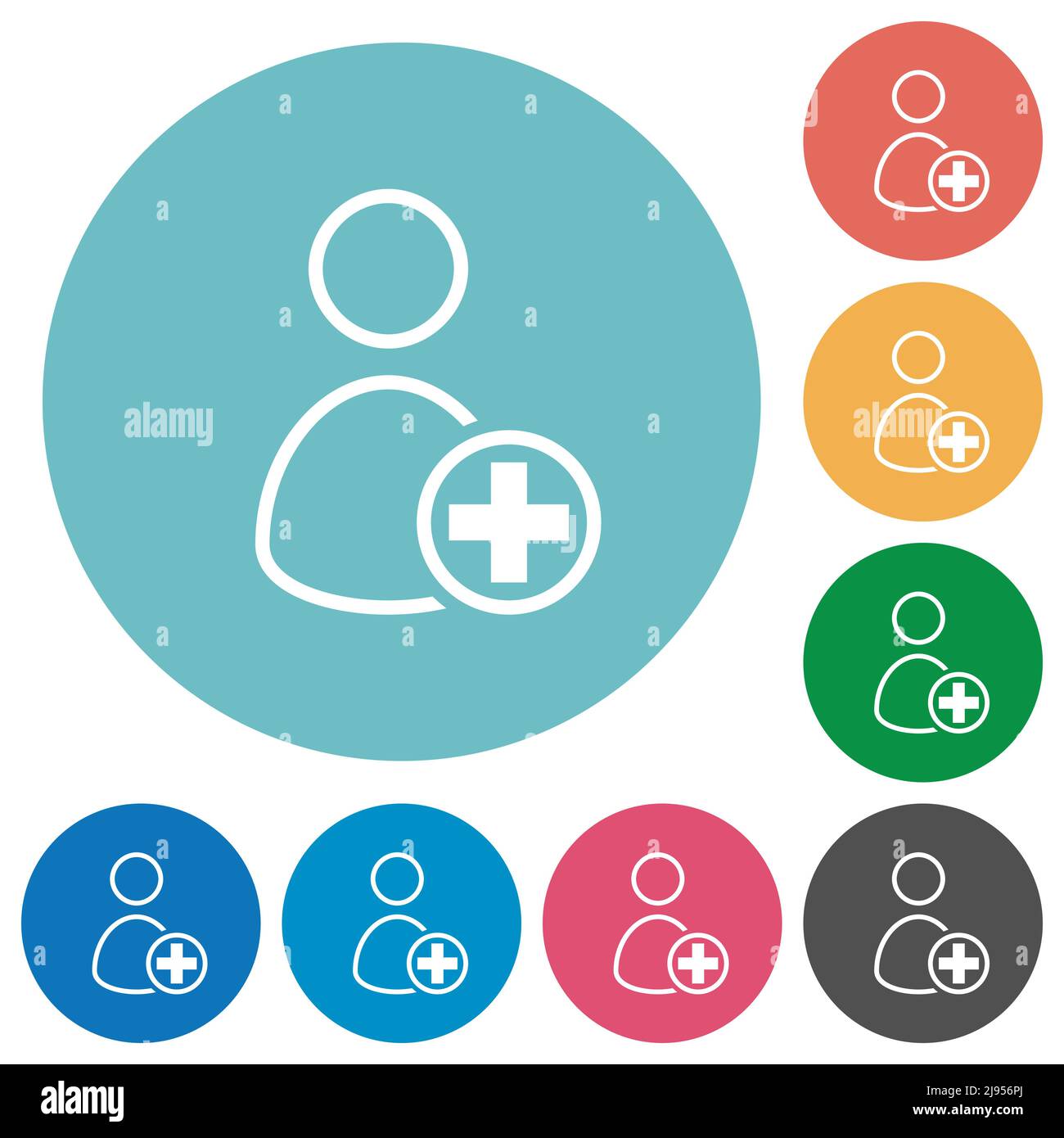 Add new user outline flat white icons on round color backgrounds Stock ...