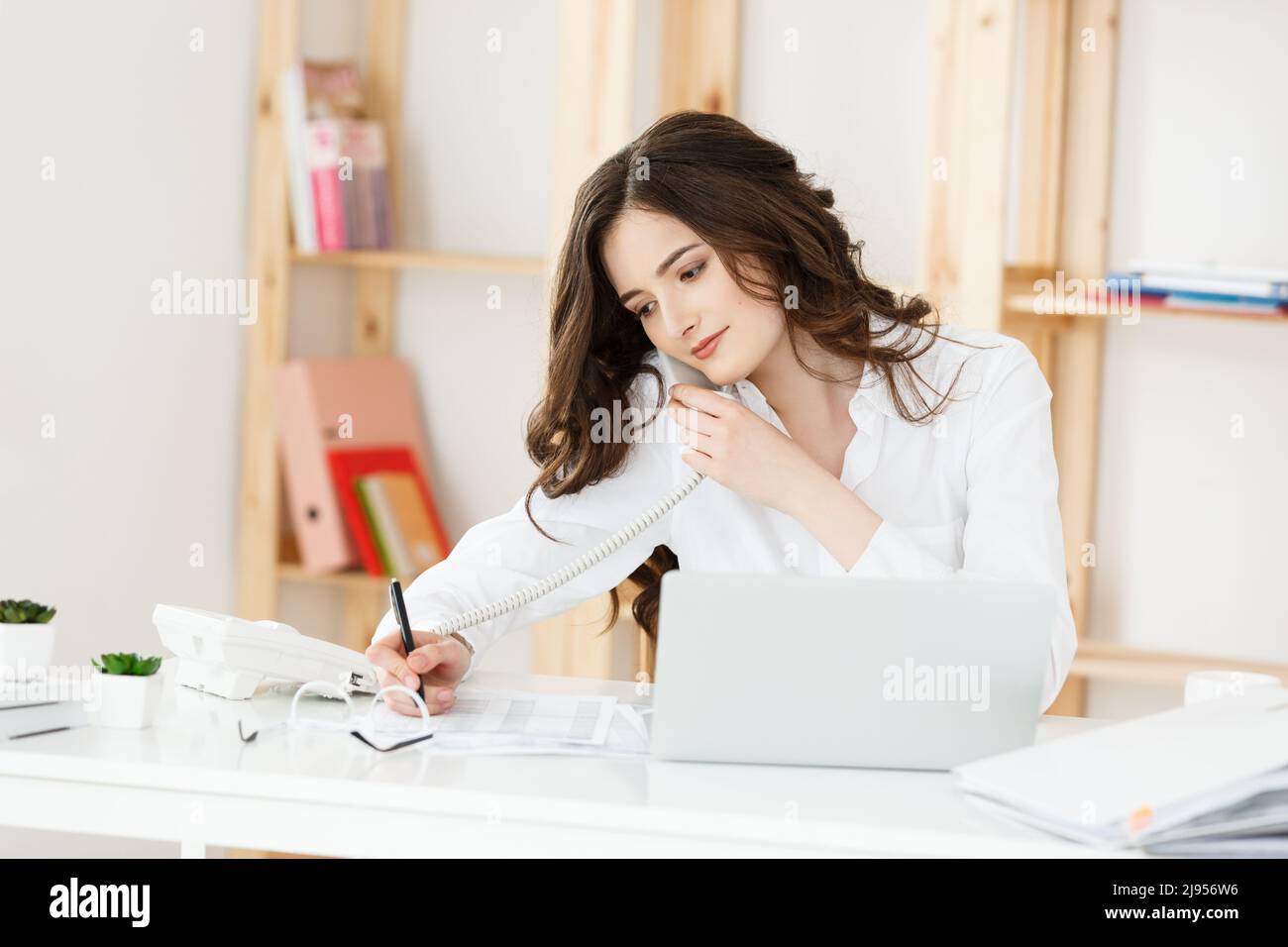 Close up Young Office Woman Talking to Someone on her Phone While ...