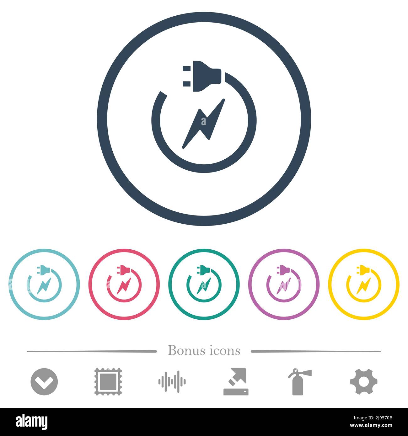 Electrical circuit with plug and cord flat color icons in round ...