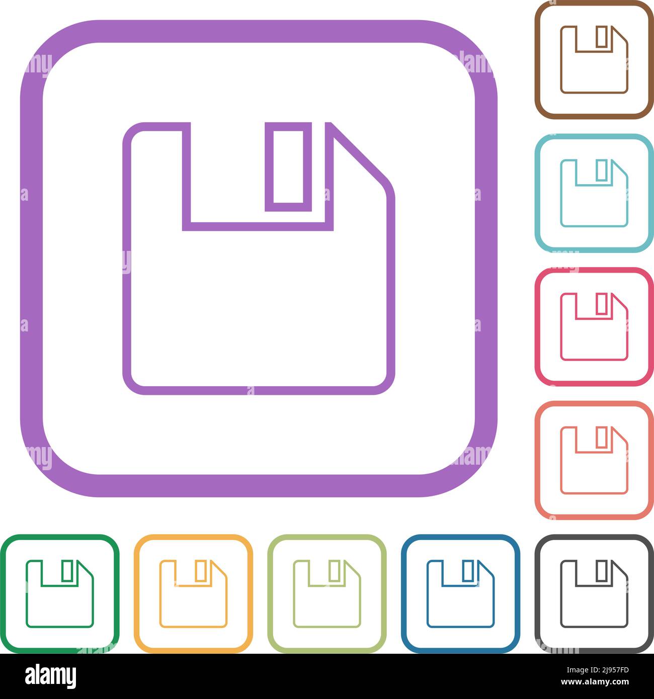 Save to floppy outline simple icons in color rounded square frames on ...