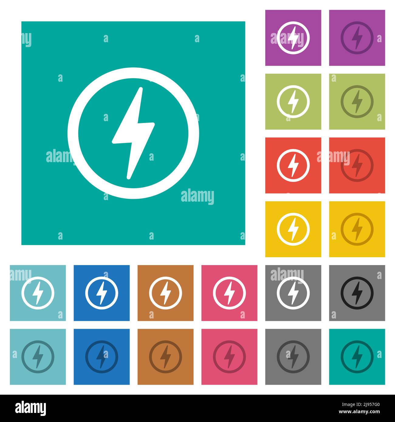 Lightning in circle outline multi colored flat icons on plain square ...