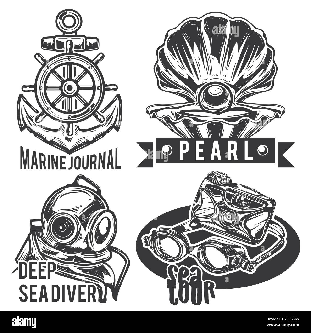 Set of sea emblems, labels, badges, logos. Isolated on white Stock ...