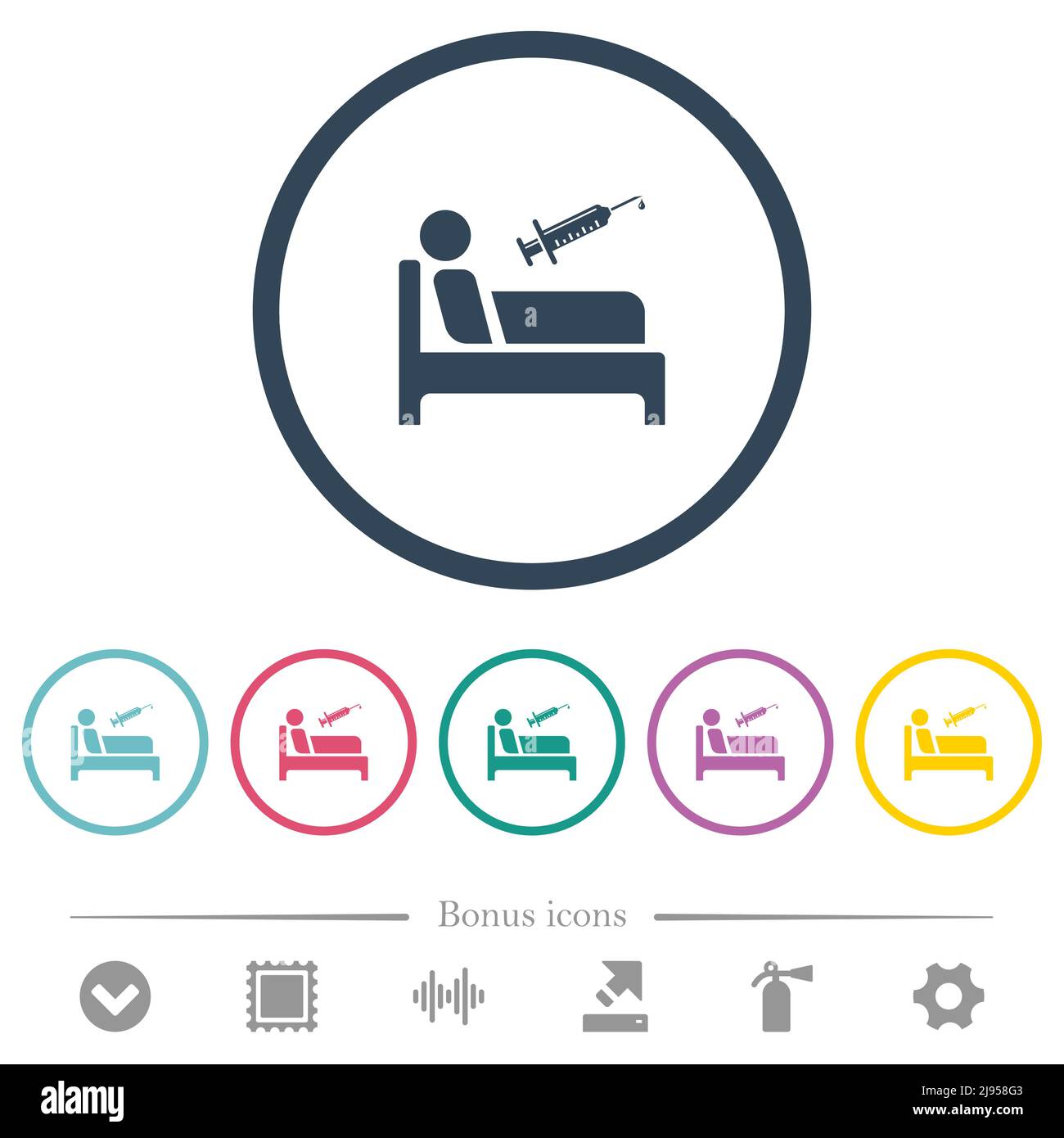 Vaccination ward flat color icons in round outlines. 6 bonus icons ...
