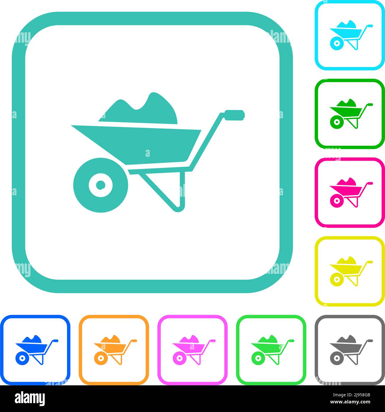Packed wheelbarrow vivid colored flat icons in curved borders on white ...
