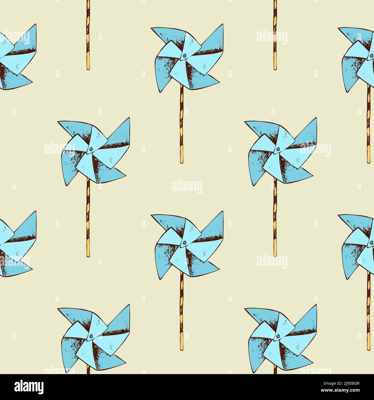 Paper windmill pattern. Pinwheel toy and seamless background. Vector ...