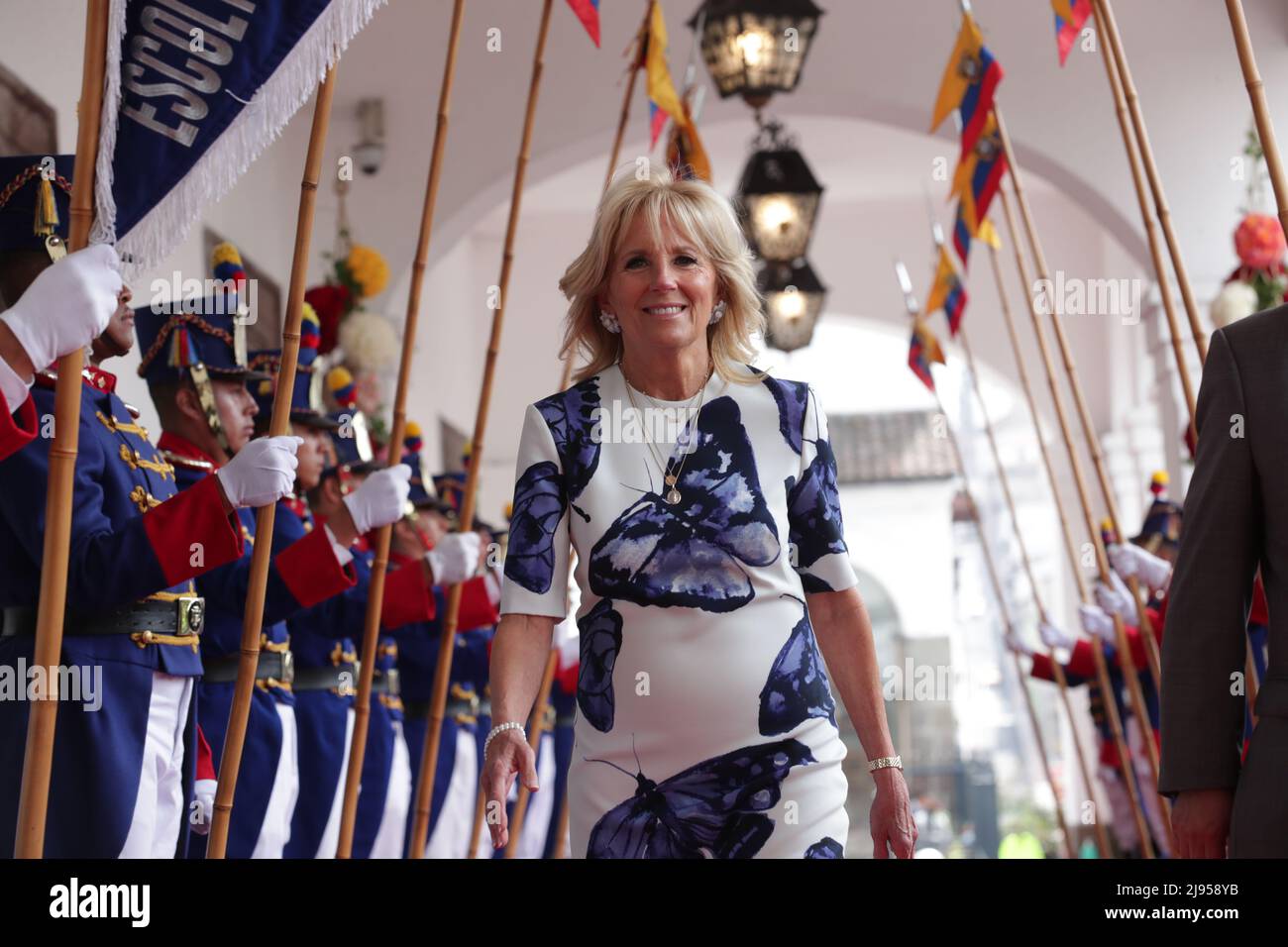 Quito, Ecuador. 19th May, 2022. U.S. First Lady Jill Biden, left, walks ...