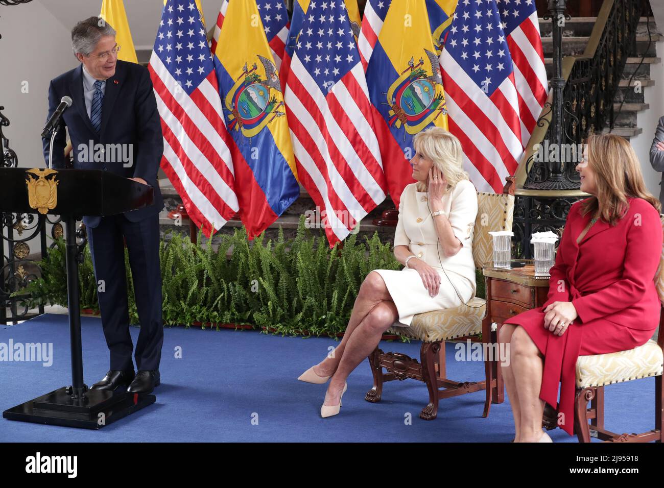 Quito, Ecuador. 19th May, 2022. Ecuador President Guillermo Lasso, left ...