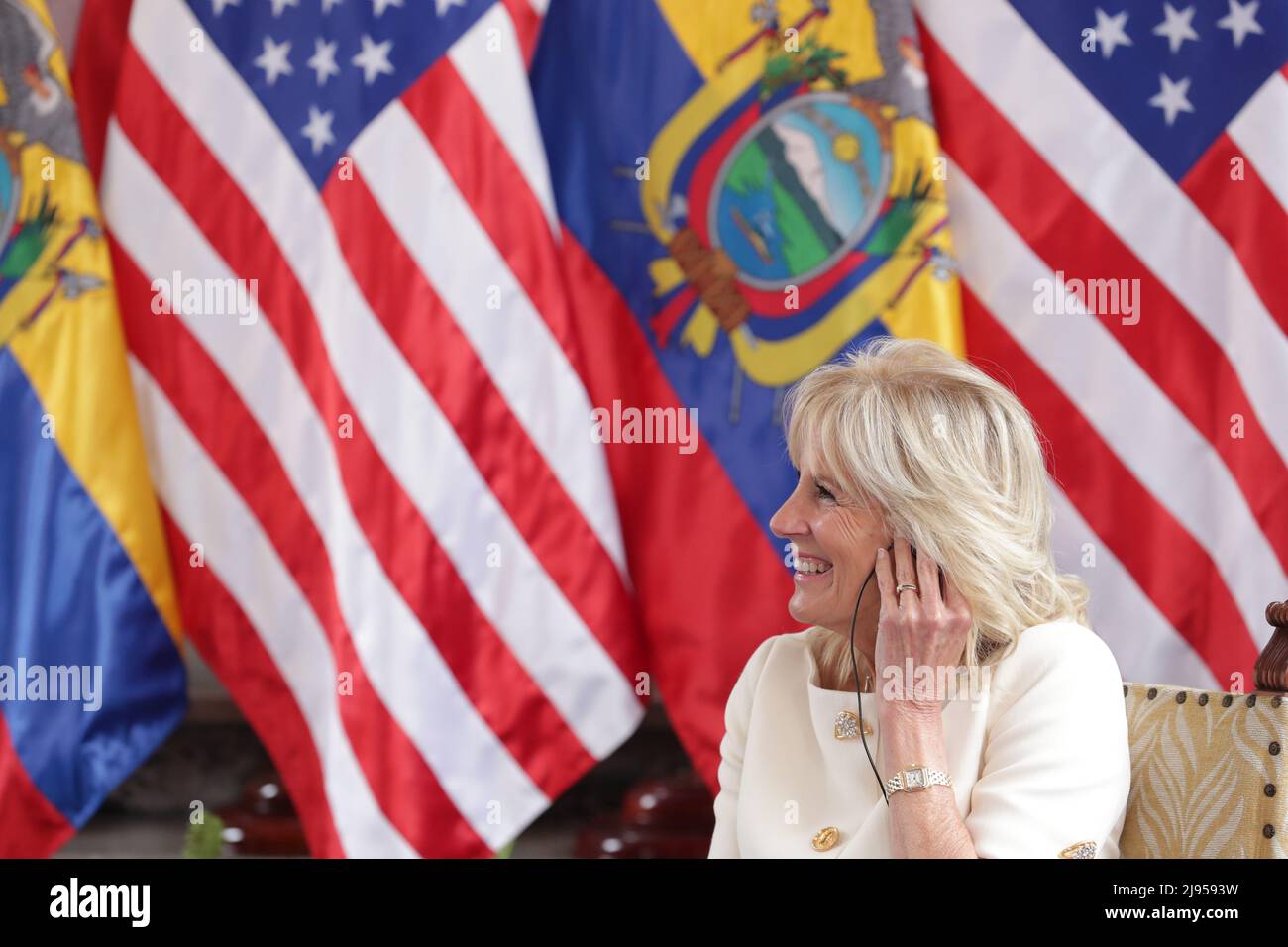 Quito, Ecuador. 19th May, 2022. U.S. First Lady Jill Biden, reacts ...