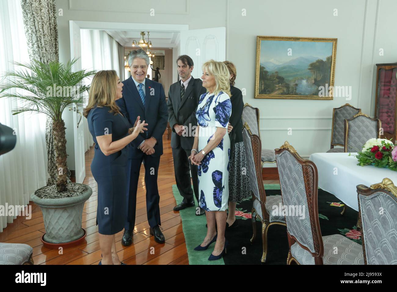Quito, Ecuador. 19th May, 2022. U.S. First Lady Jill Biden, right, is ...