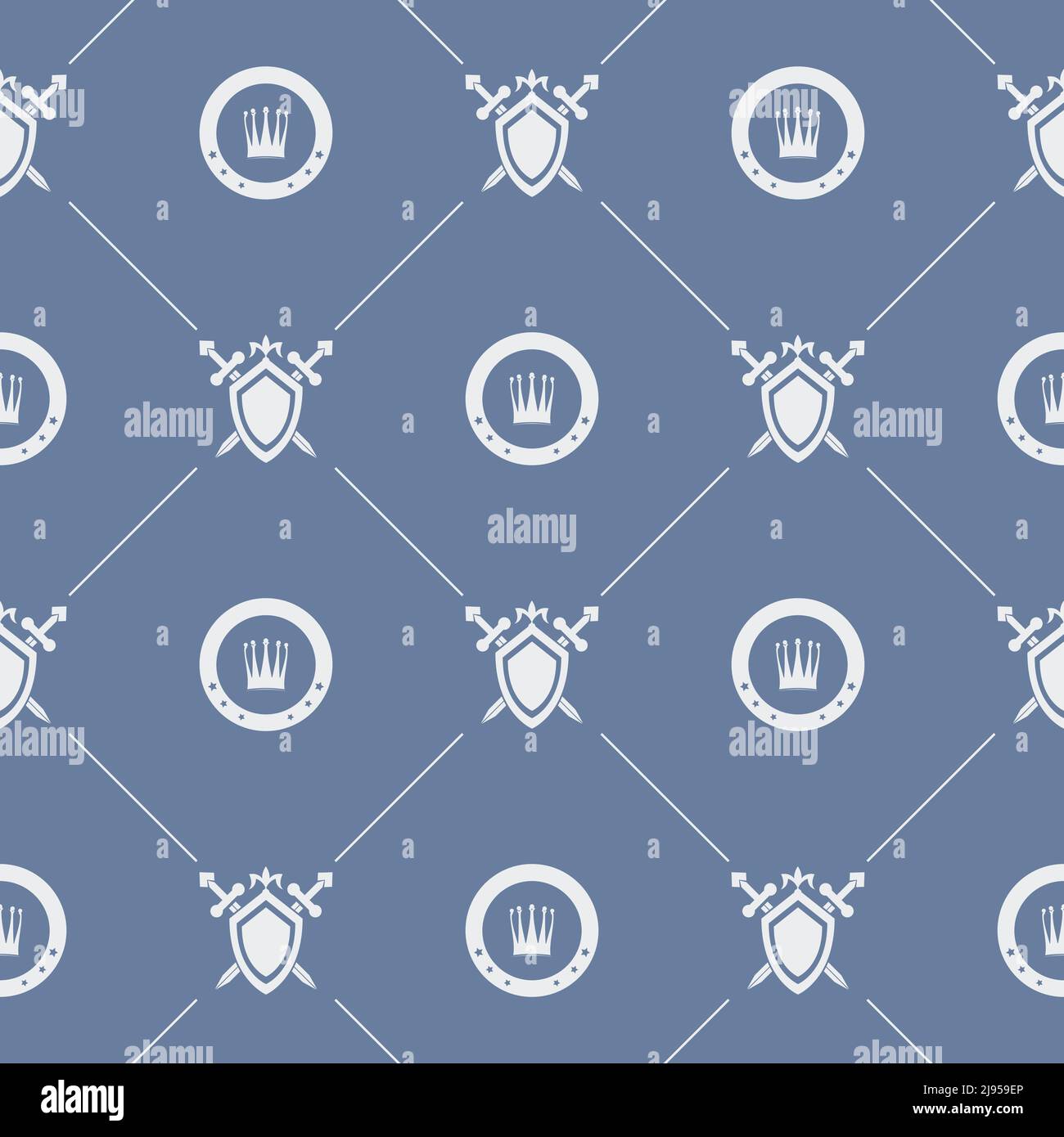 Seamless pattern crown with sword and shield. Background vector ...