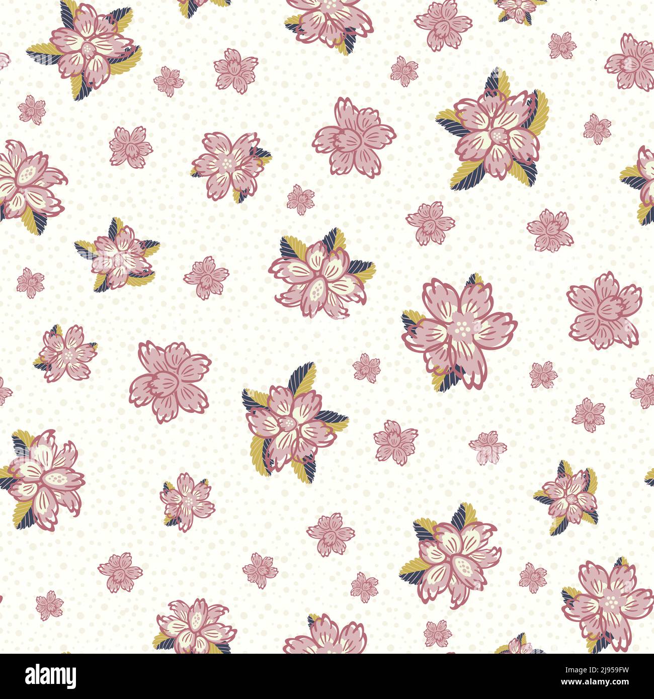 Vector cottage flowers seamless pattern background. Pink,blue, yellow ...