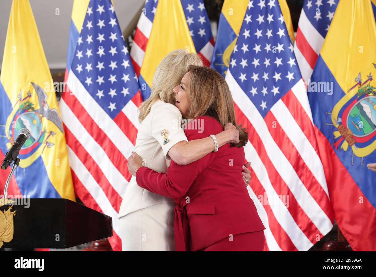 Quito, Ecuador. 19th May, 2022. U.S. First Lady Jill Biden, embraces ...