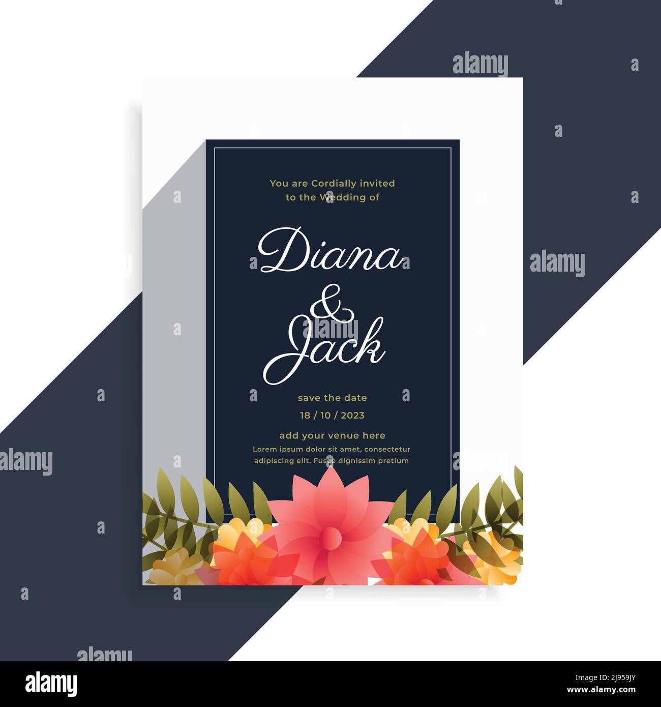 elegant wedding invitation flower decorative card design Stock Vector ...