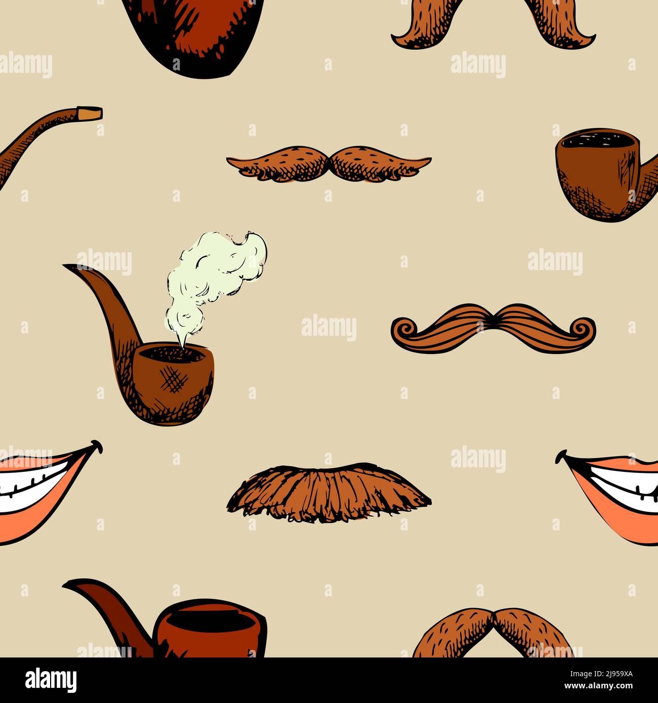 Pattern with mustache and pipe. Hipster decoration seamless background ...