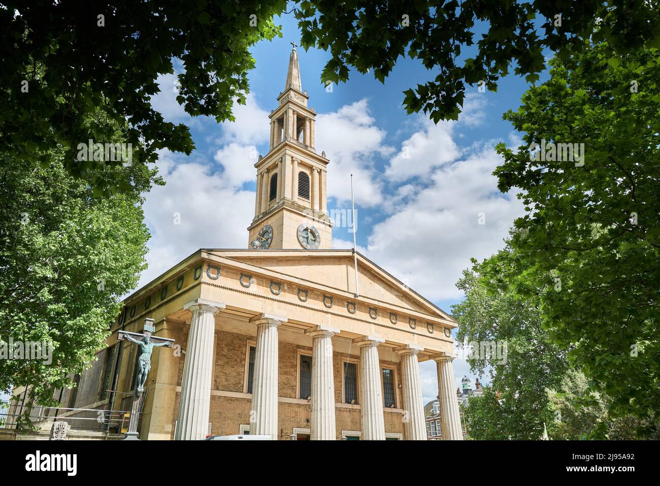 Steeple of St John the evangelist church, opposite Waterloo rail ...
