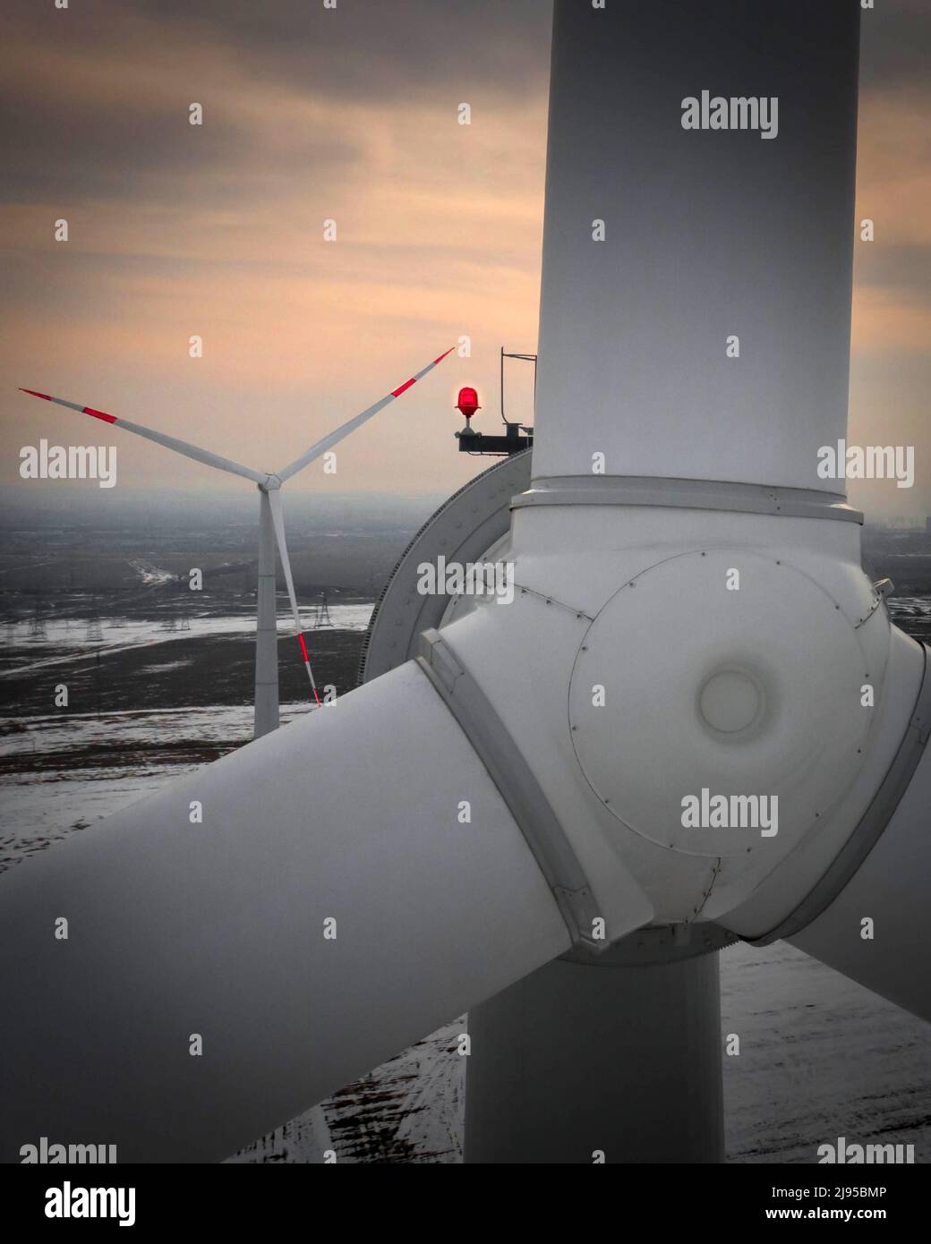 Closeup view of Wind Turbines on Windmill Energy Farm Stock Photo - Alamy