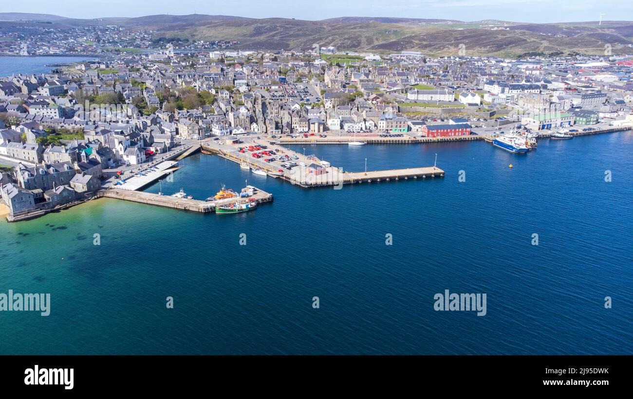 Lerwick Shetland over looking the Lodberries and Jimmy Perez house form ...