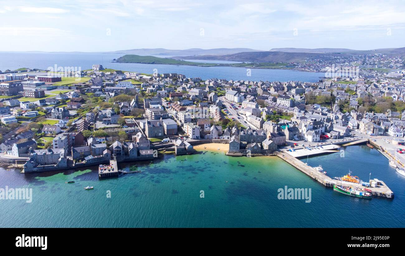 Lerwick Shetland over looking the Lodberries and Jimmy Perez house form ...