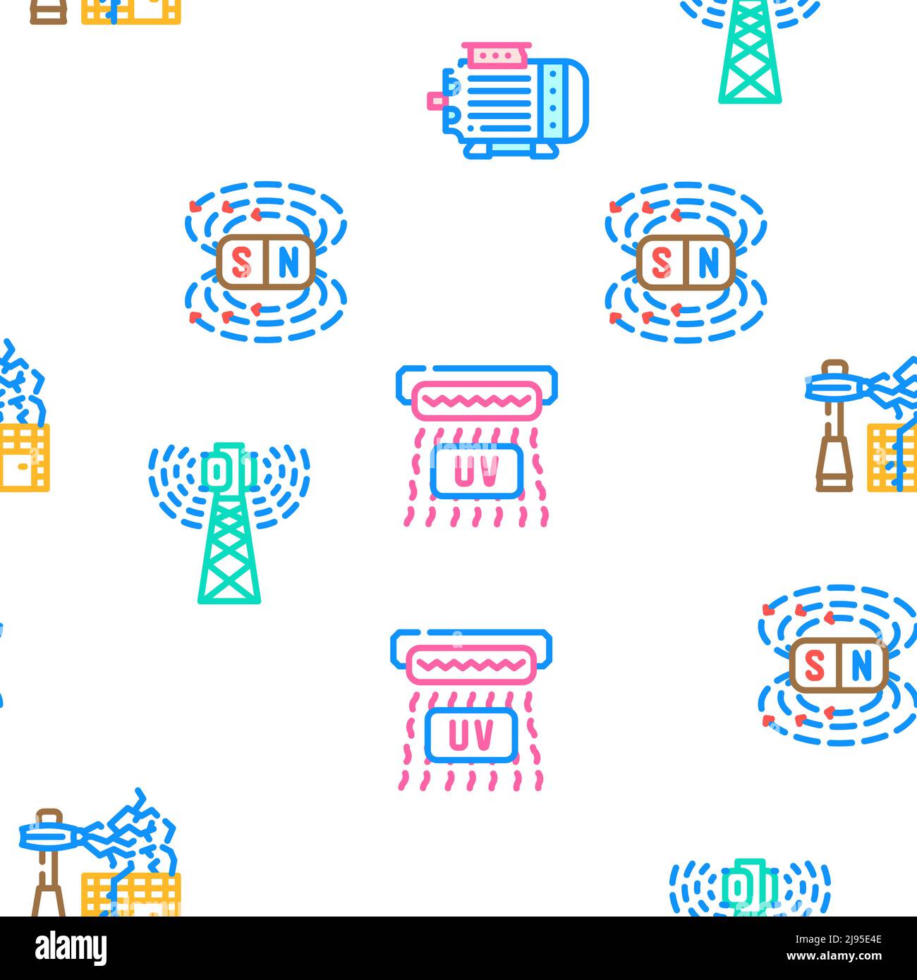 Electromagnetic Science Physics Icons Set Vector Stock Vector Image ...