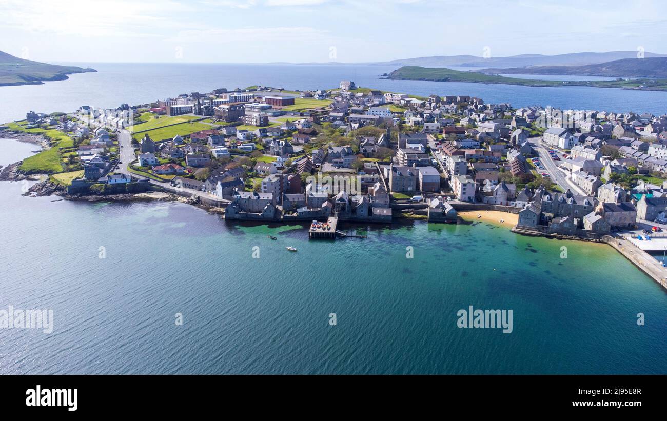 Lerwick Shetland over looking the Lodberries and Jimmy Perez house form ...