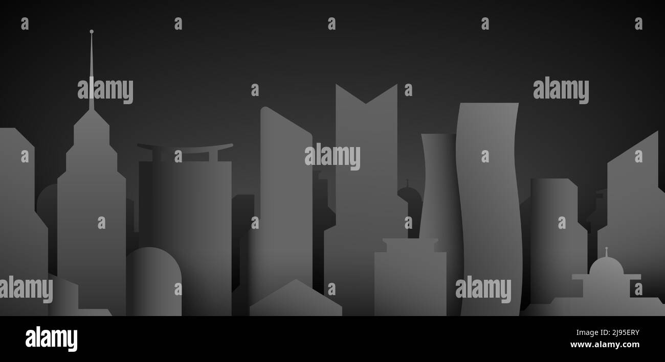 Downtown cityscape with skyscrapers black paper model, architectural ...