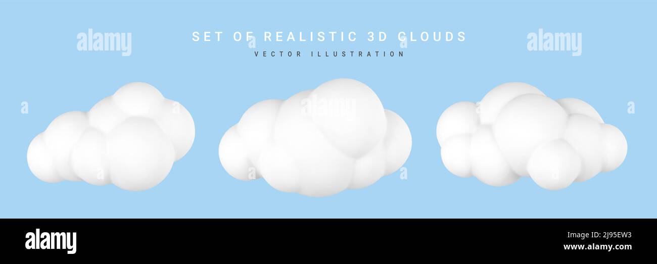 3d plastic clouds. Set of round cartoon fluffy clouds isolated on a ...