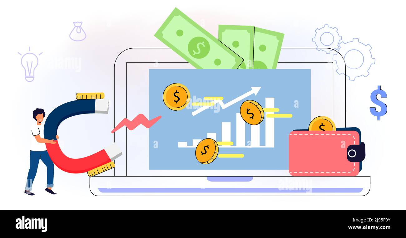 Monetization concept Flat tiny persons vector illustration Online e ...