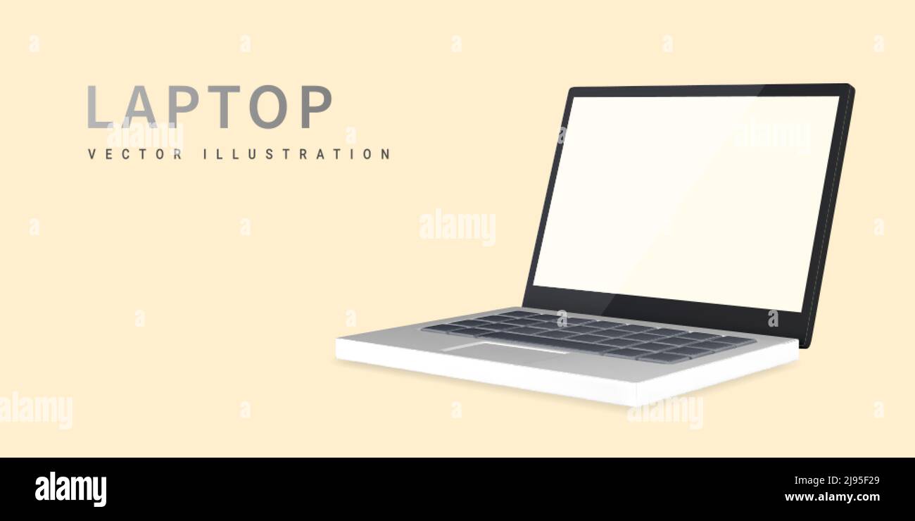 3d realistic laptop with blank screen on light background. Vector ...