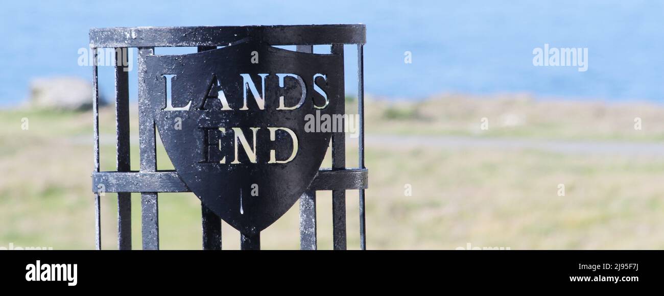 Horizontal banner or header with Land's End sign, mainland Britain’s ...