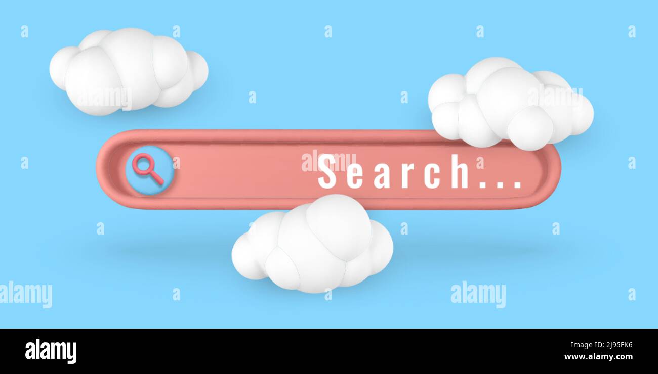 Realistic 3d search bar design element and clouds in cartoon minimal ...