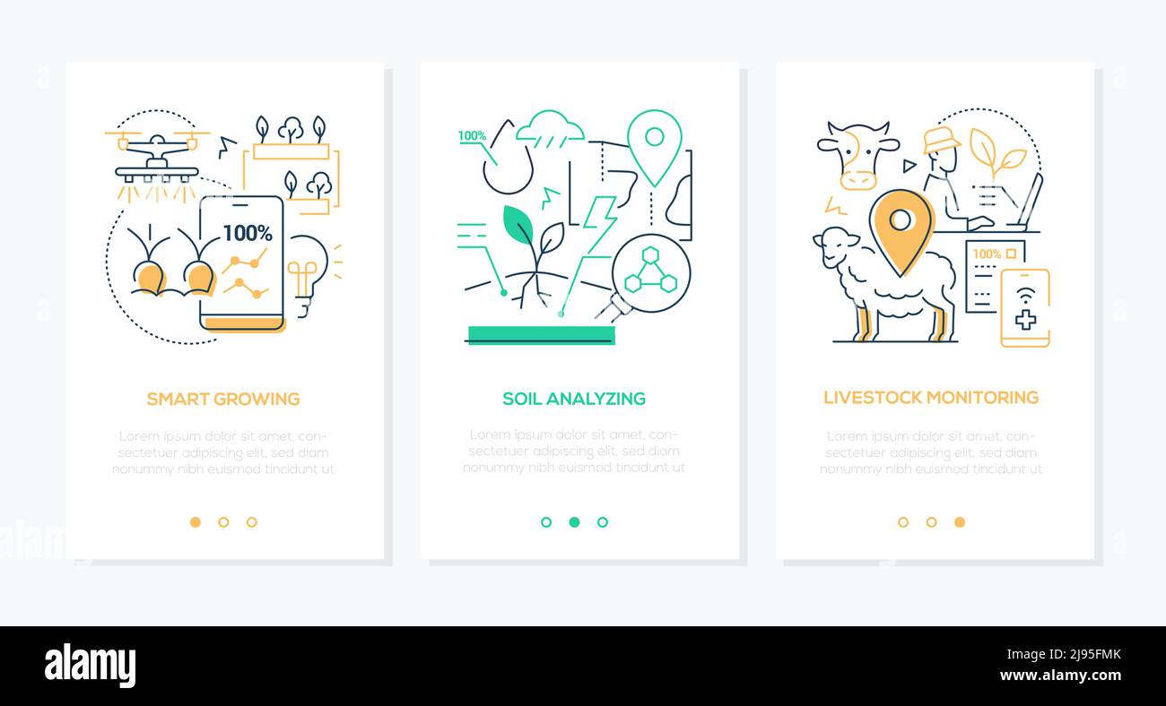 Smart farm and cattle breeding - line design style banners set Stock ...