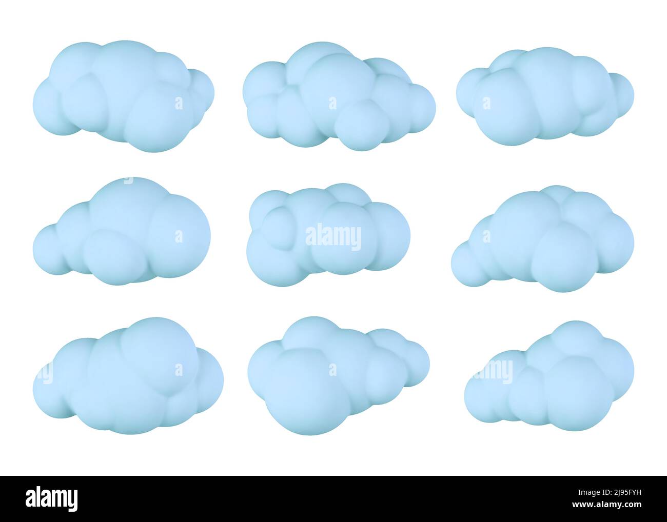3d plastic clouds. Set of round cartoon fluffy clouds isolated on a ...