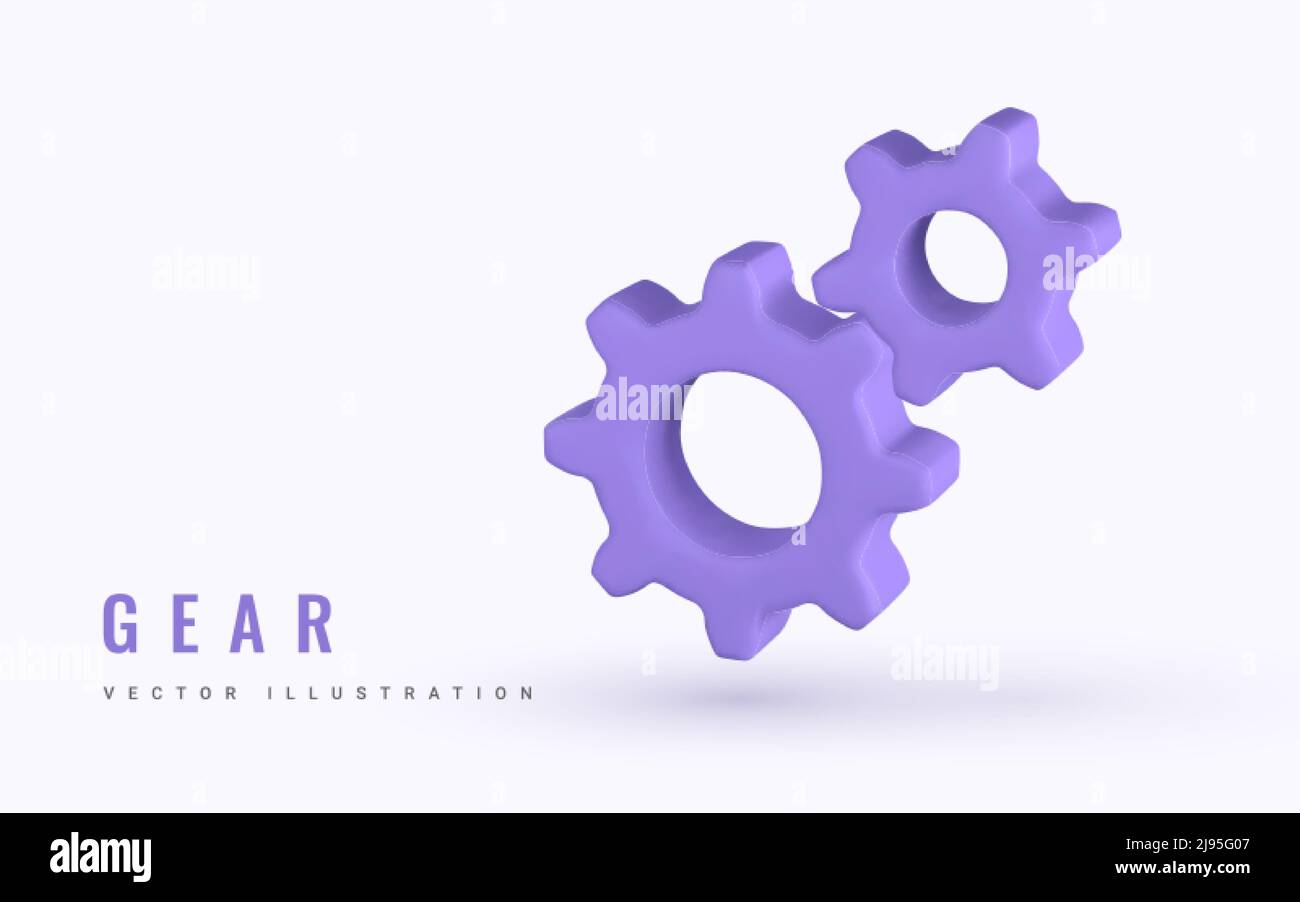 3D violet gear, setting symbol. Gear symbol of workflow concept. Vector ...