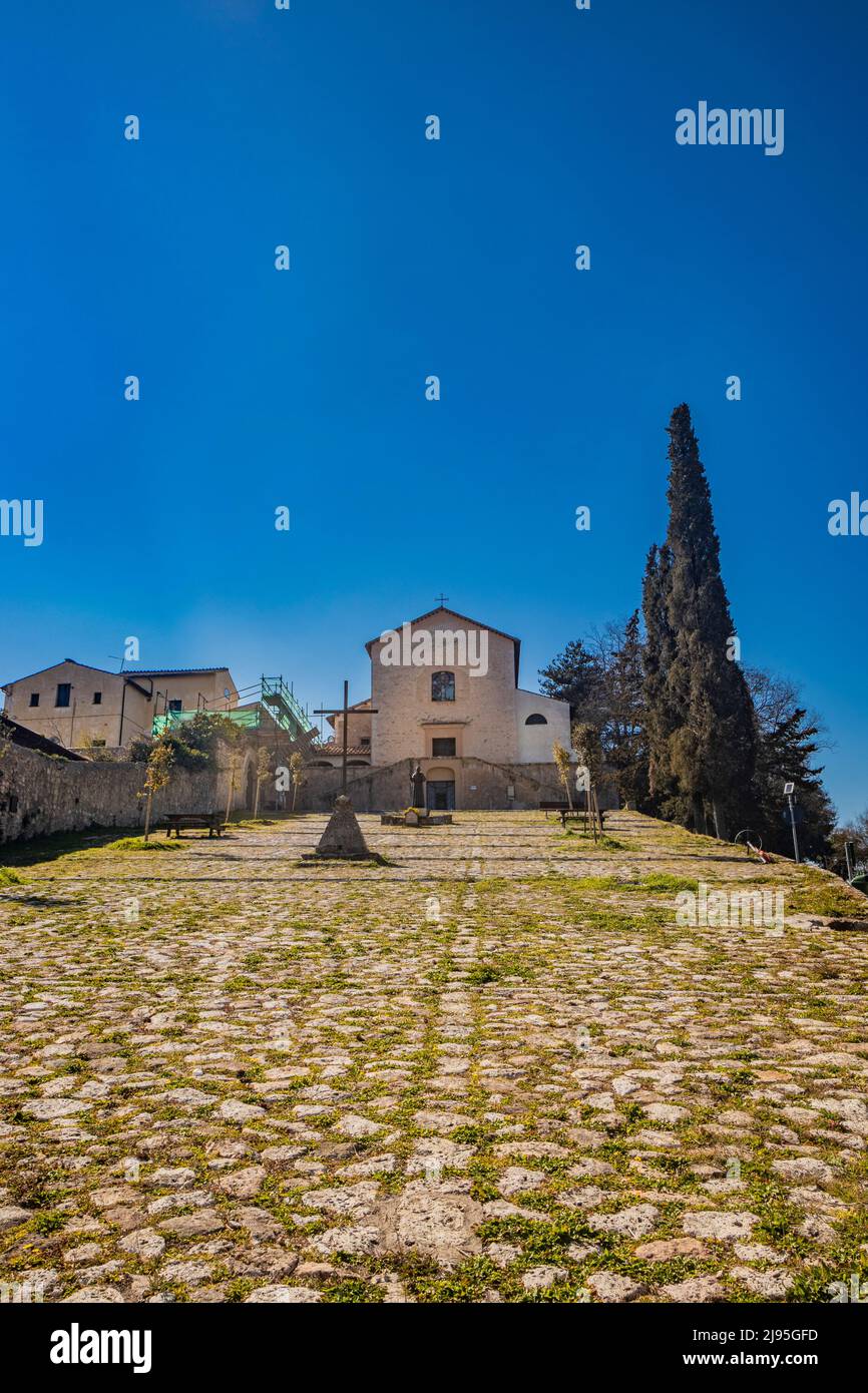 The small village of Tolfa, in Lazio. The church of the Capuchin ...