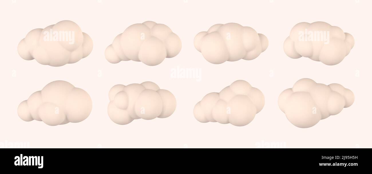 3d plastic clouds. Set of round cartoon fluffy clouds isolated on a ...