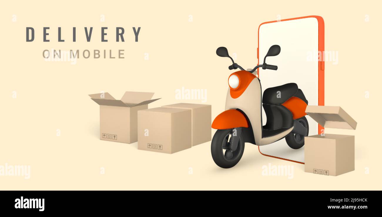 Online delivery phone concept. Carton delivery packaging. Delivery ...