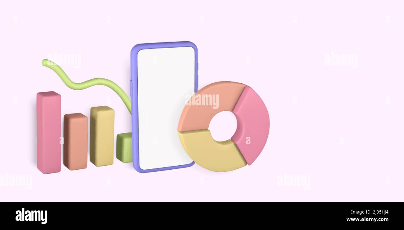 3D Cute cartoon smart phone with stock trading graph. Business graph ...
