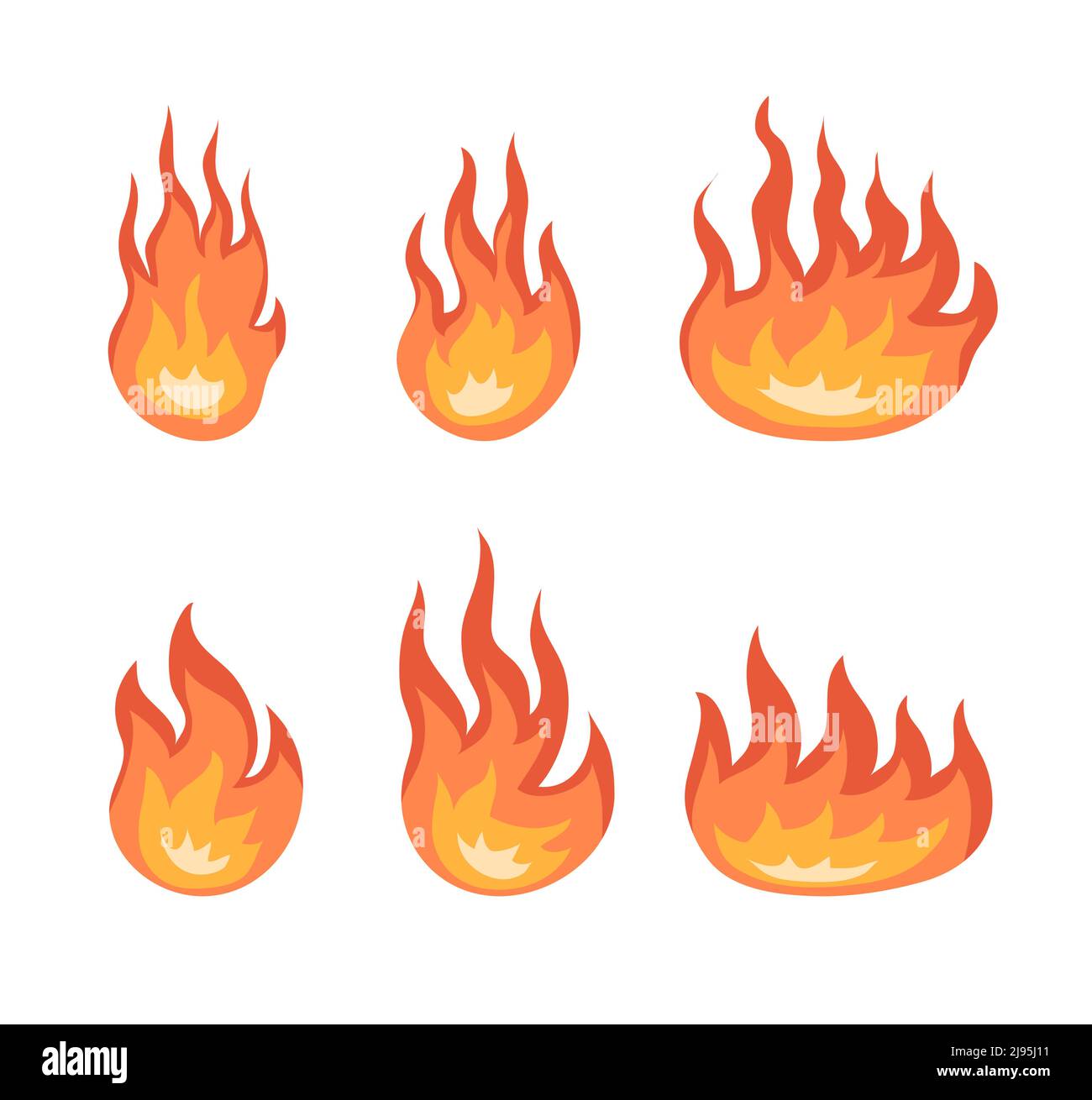 Set of orange fire flame icon. Symbol of bonfire, fire, danger warning ...