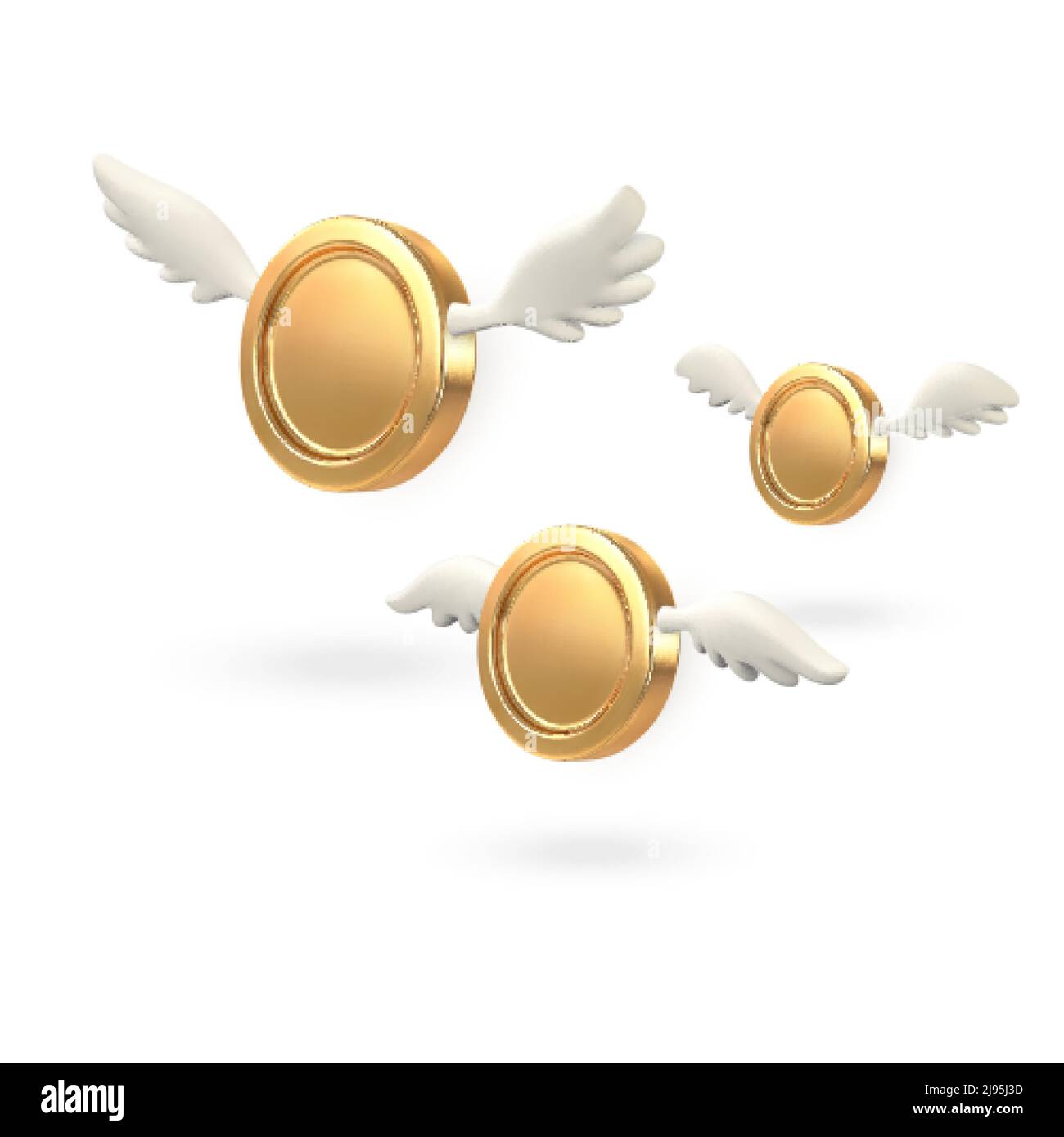3d flying golden coin with wings isolated on a white background. Vector ...
