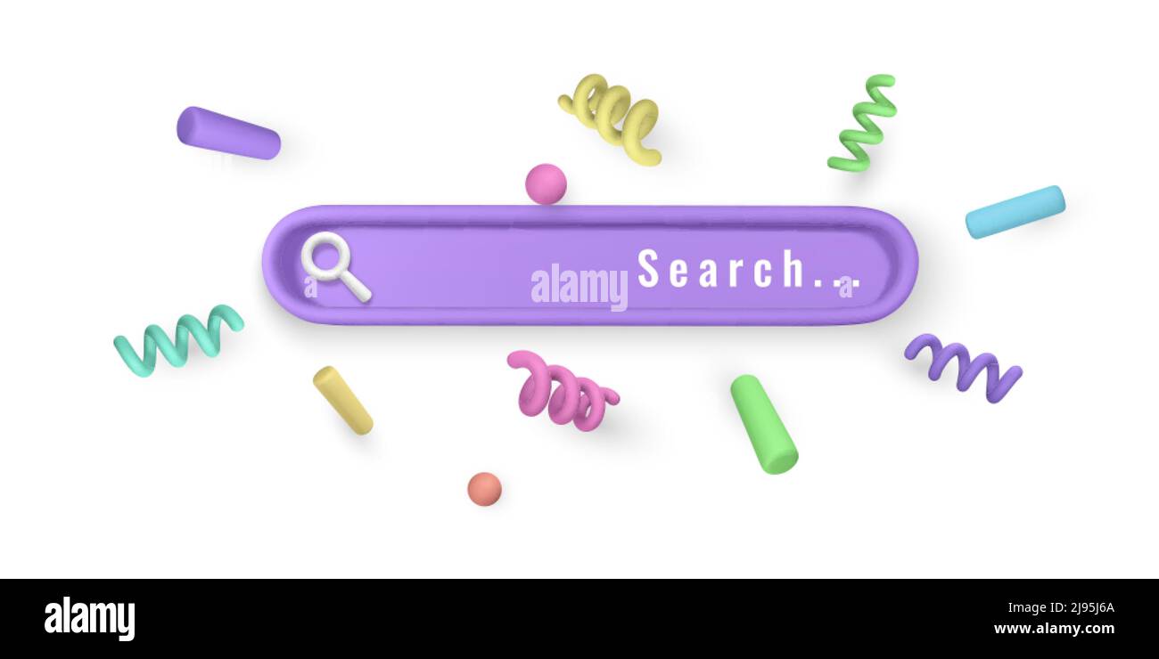 3D Cute cartoon search bar design element in minimal style on light ...