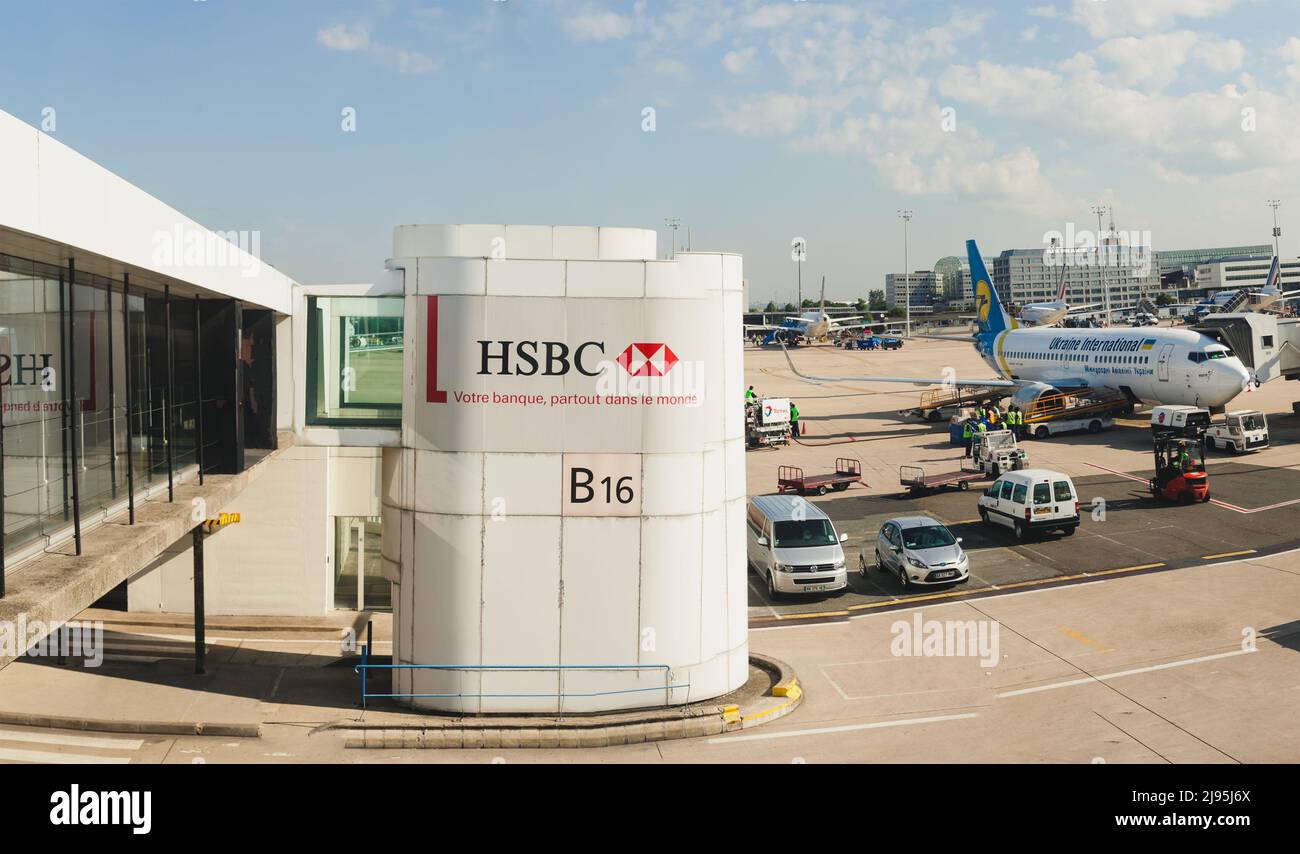 France, Paris - June 17, 2011: Boeing connected to passenger boarding ...